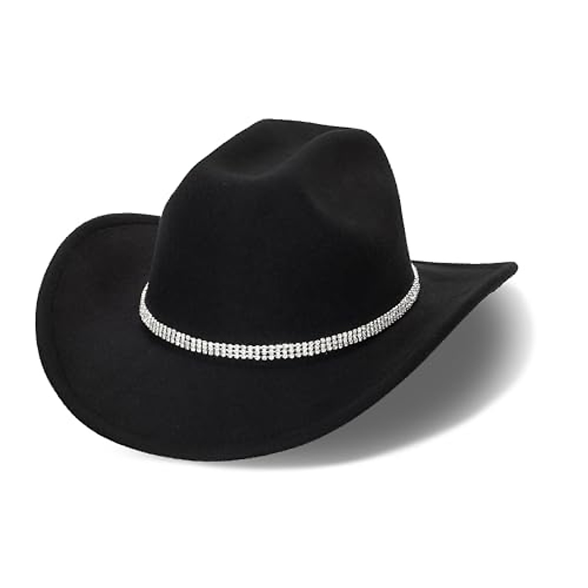 Women Western Rhinestone Cowboy Hat - Classic Bling Diamond Band Decoration Rodeo Fedora Hat(Size:Large)