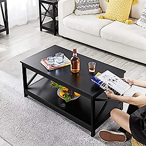 Yaheetech Wood 2-Tier Black Coffee Table with Storage Shelf for Living Room, X Design Accent Cocktail Table, Easy Assembly Home Furniture, 39.5 x 21.5 x 18 Inches