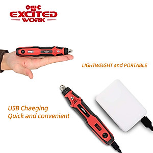 Power Cordless Rotary Tools Kits,3.7V Mini Grinder Front LED Work Light, USB Charging Cable,Ergonomic Design,Easy to Carry—by Excited Work