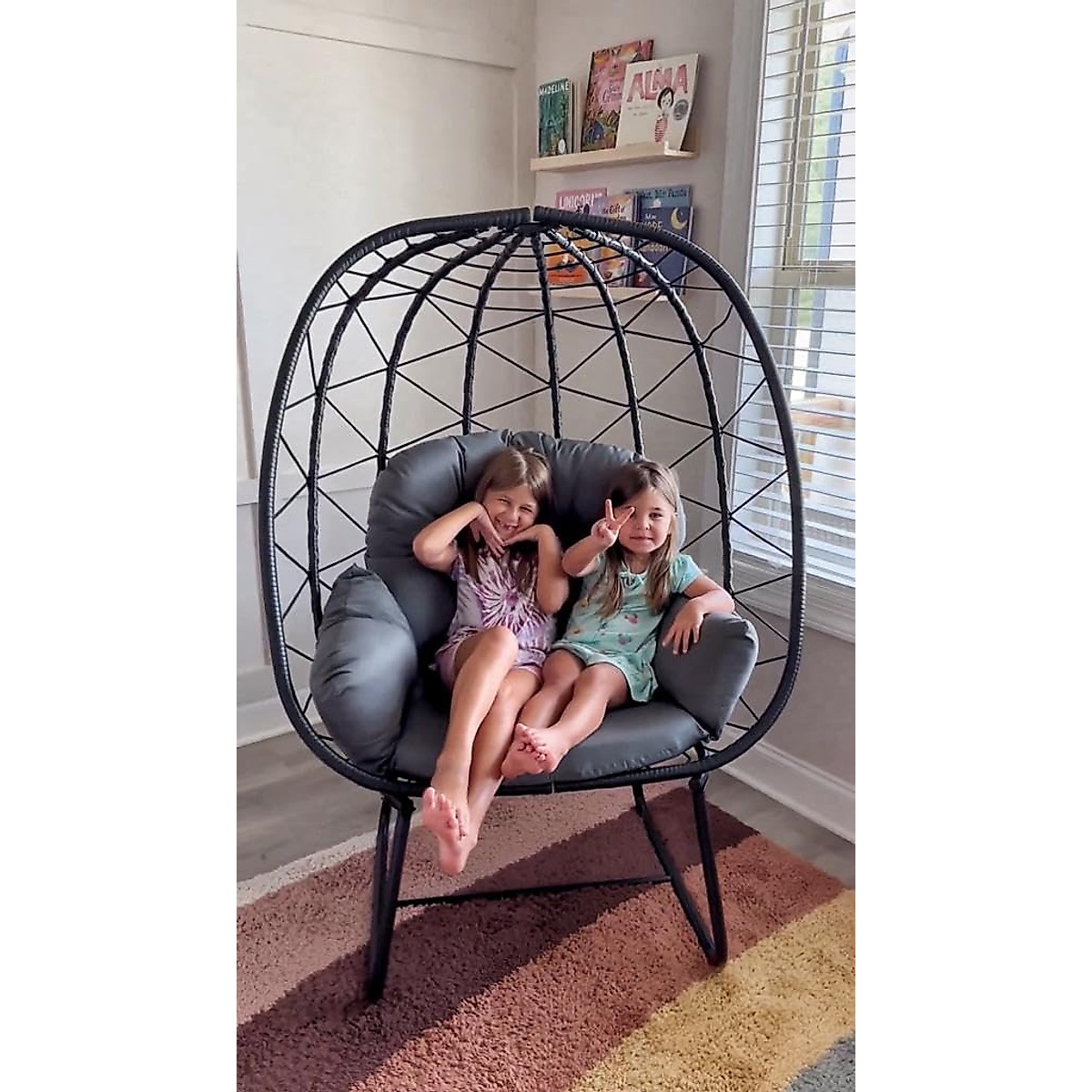 YITAHOME Egg Chair with Stand Outdoor Indoor Egg Lounge Chair with Cushion Wicker Chair PE Rattan Chair Included for Patio, Garden, Backyard, Porch, Gray