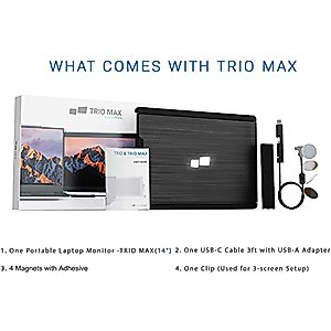 Mobile Pixels Trio Max Portable Monitor, 14'' Full HD IPS Dual Triple Monitor for laptops, USB C/USB A Portable Screen,Windows/Mac/OS/Android/Switch Compatible (1x Monitor Only)
