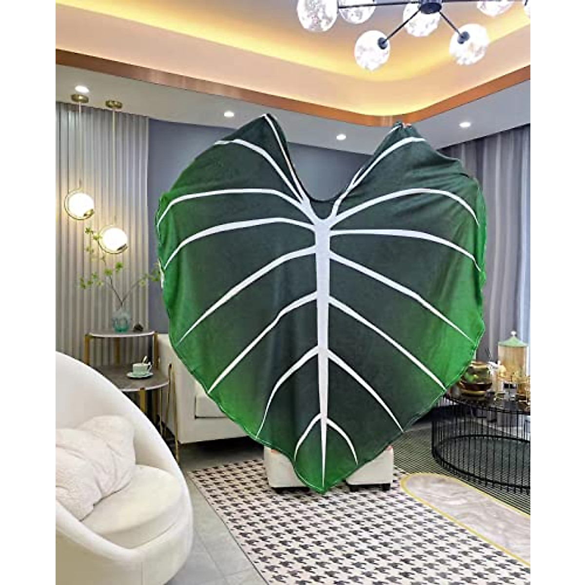 Large Leaf Blanket Green Plant Throw Blankets Soft Fuzzy Leaf Shaped Flannel Throw Decorative Blanket for Plant Lovers Bed Couch Sofa Car