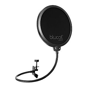 Blucoil Pop Filter Windscreen for Professional Handheld Microphones - Double Layer Screen with Flexible Gooseneck Clip and Swivel Mount for Podcasts, Livestreams, Studio Recording, and Broadcast