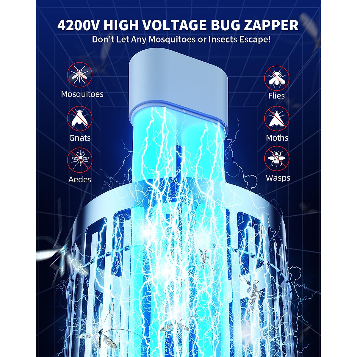 Minimoon Bug Zapper Outdoor, Upgraded Mosquito Zapper with Dual LED Light, 4200V Fly Zapper, 15W Electric Fly Traps Outdoor, IPX4, 8.2Ft Cord, Insect Trap for Yard, Backyard, Patio
