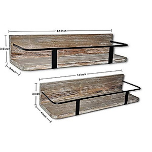 Spiretro Floating RV Shelves, Wall Mount Rustic Wood Wall Shelves with Metal Rail Storage Organize, Display, Décor for Bathroom Living Room Bedroom Kitchen Room Closet, Set of 2 (Large & Small), Grey