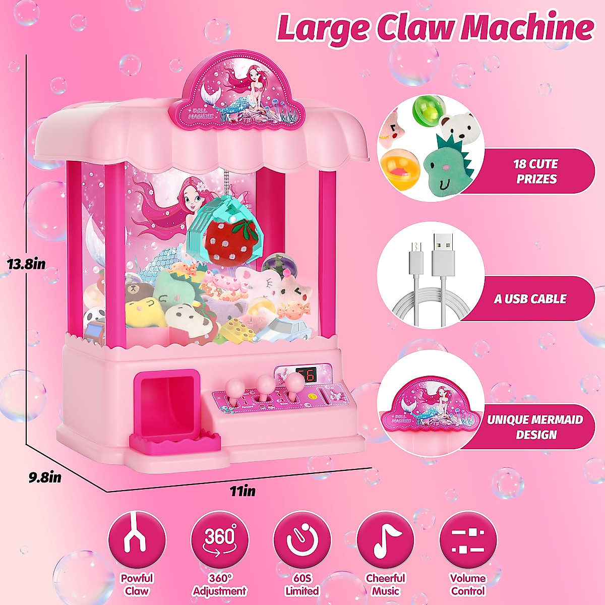 UNIH Claw Machine for Kids, Mini Vending Machines Candy Prize Dispenser Toy, Arcade Game Machine with Lights & Adjustable Sound, Christmas Birthday Gift Toys for Girls Kids Age 3 4 5 6 7 8 Years Old