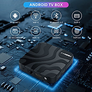 Android TV Box 12.0, T95Max H618 4GB RAM 64GB ROM Android Box with Quad Core GPU Mali-G31 MP2 Support 6K 3D, 2.4GHz/5GHz Dual WiFi with BT 4.0 USB 2.0 Smart TV Box