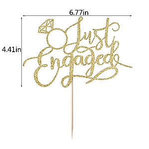 Sodasos Just Engaged Cake Topper for Engagement Party Decorations, Engaged Ring Sign,We're Engaged Cake Toppers (gold)