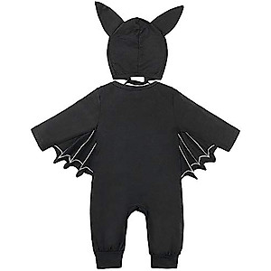 FANCYINN Infant Baby Black Bat Costumes Cloak Romper with Big Ear Hat Halloween Bat Outfits 2pcs 3-6 Months 70