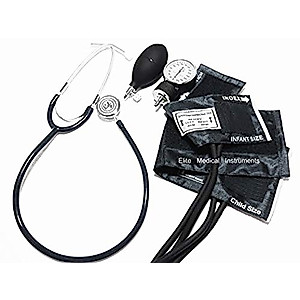 EMI #311 Pediatric 3-Piece Combination Set – Includes Pediatric Aneroid Sphygmomanometer, Infant Aneroid Sphygmomanometer, and Basic Dual Head Stethoscope - Black