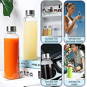 YEBODA Glass Water Bottles 18oz Bottles For Beverage and Juicer Use Stainless Steel Caps - Including Colorful Nylon Protection Sleeve,Pack Of 6
