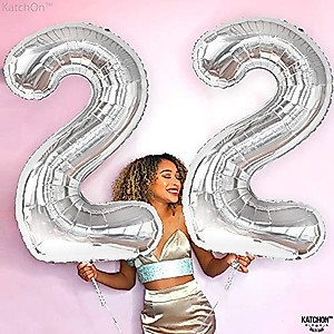 Katchon, Silver 22 Balloon Number - Huge, 40 Inch | 22 Birthday Balloons for 22 Birthday Decorations For Women | Silver 22 Balloons, 22nd Birthday Decorations | Silver 22 Birthday Decorations For Men