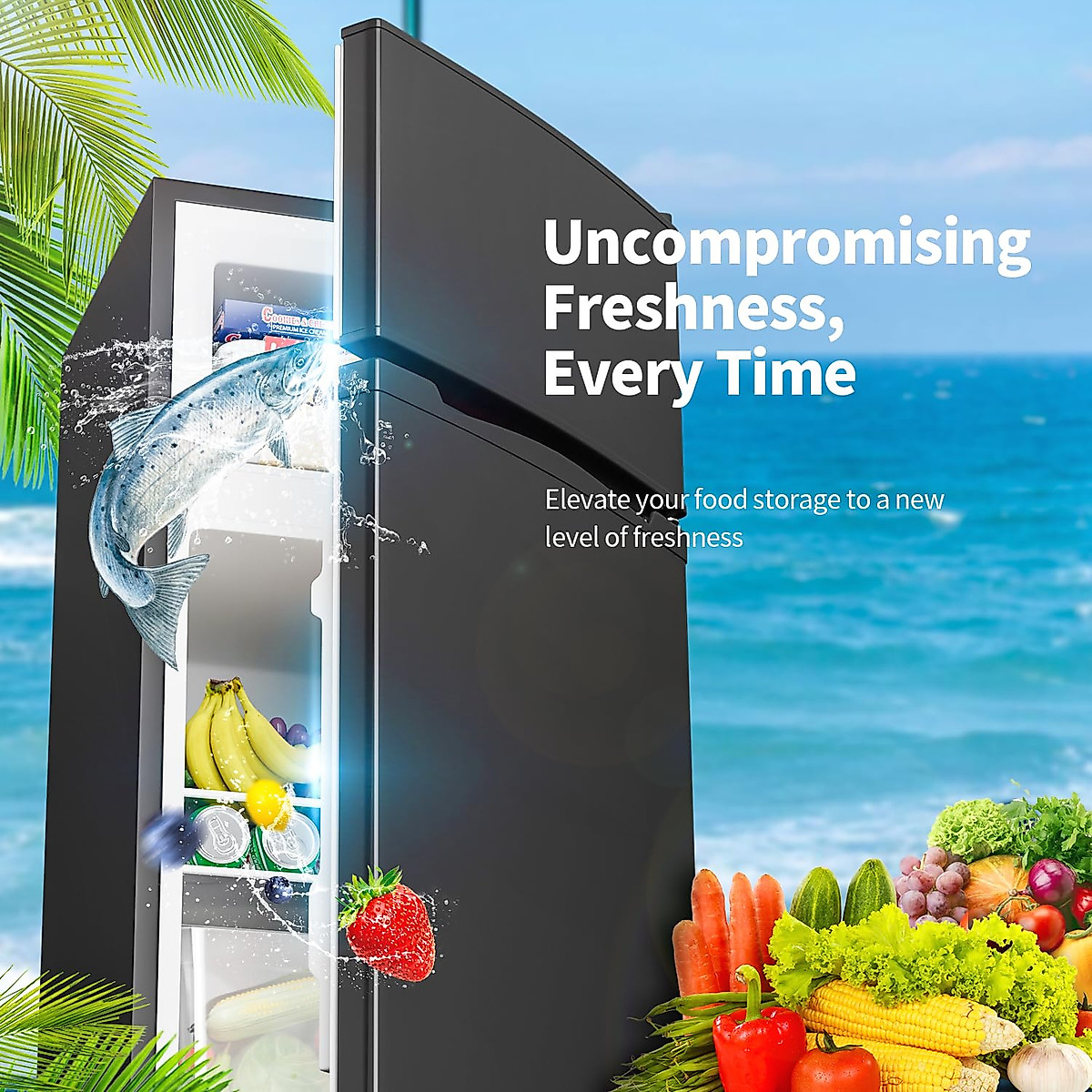 Tehanld 3.4 Cu.Ft Mini Fridge for Bedroom Office Dorm, 2 Door Small Refrigerator Freezer, Mini Compact Fridge with Adjustable Thermostat, Low Noise, Energy Saving, Black