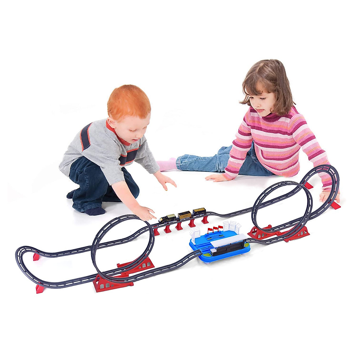 FUN LITTLE TOYS 78PCS Train Set Toys for Kids, Flexible Railway Tracks Roller Coaster Playset, Batteries Operated Toy Train with Light and Sound, Gift for 3 4 5 6 Years Old Toddlers Boys and Girls