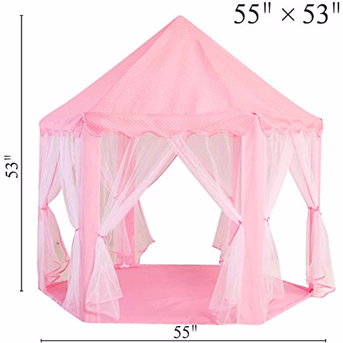 Gappys Princess Castle Tent with Star Light for Kids Children Girls Boys Baby 3/4/5/6/7/8/9 Year Old- Large Playhouse Funny Play Fairy Tent - Indoor and Outdoor Games (Pink), 55x53 inch