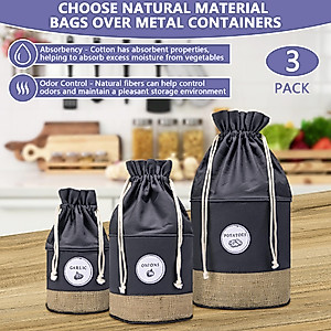 MERAKI HOME Potato Onion Garlic Storage Containers - Farmhouse Kitchen Storage Organization Pots - Sustainable Jute Cotton Vegetable Baskets Bins - Drawstring Holder