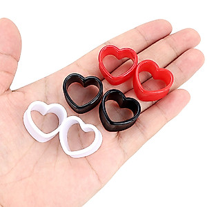 Qmcandy 6pcs Heart Shape Acrylic Ear Tunnels Plugs Set Mix Color Stretcher Expander Ear Gauge 00G