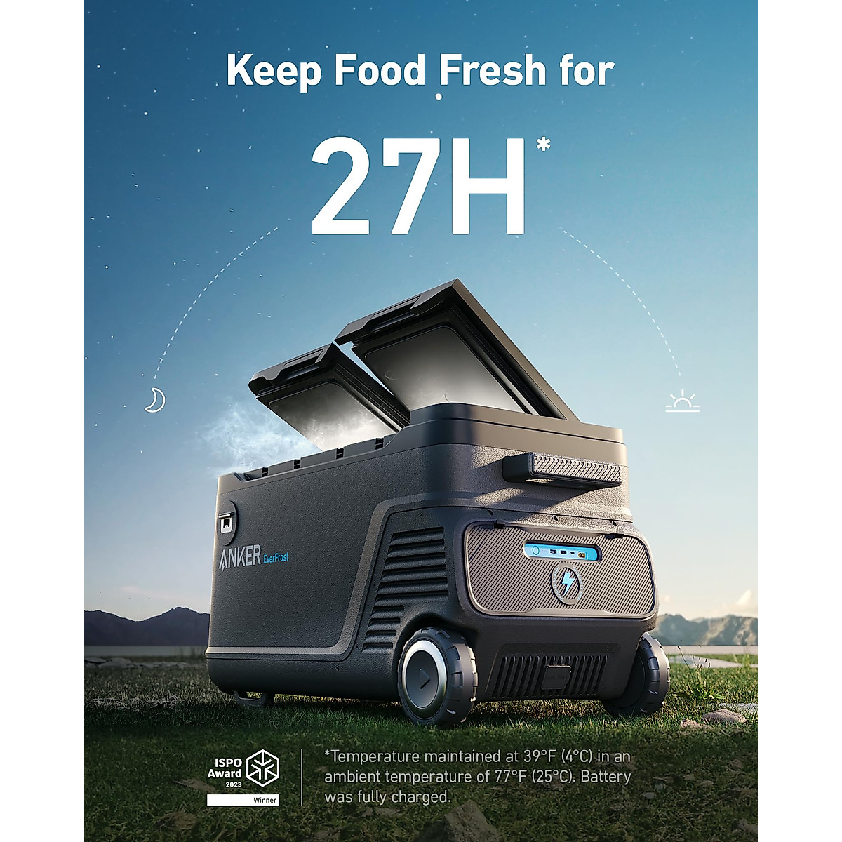 Anker EverFrost 50 Powered Cooler, 53L Portable Refrigerator for Car, Powered Cooler with 299Wh Battery, Powered by AC/DC or Solar, For Outdoor Camping, Travel, and Fishing, Fits in Trucks (Renewed)