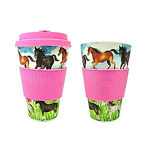TINYMILLS Horses Floral 14oz Travel Mug - Eco-Friendly Reusable Plant Fiber Travel Mug Birthday Gift Equestrian Horse Lover