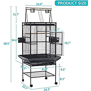 Kinsuite Large Bird Cage with Play Top, 68 Inch Iron Parrot Bird Cage with Rolling Stand for Parakeets Lovebird Cockatiel Pet Birds, Black