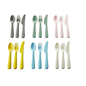 Ikea Plastic 18-Piece Cutlery Set Mixed Colours, Set of 6 Sppon, 6 Fork and 6 Knife