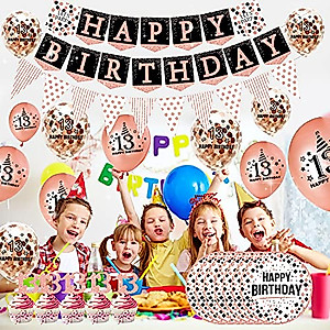 13th Birthday Decorations for Girls - (76pack) Rose Gold Party Banner, Pennant, Hanging Swirl, Birthday Balloons, Foil Backdrops, Cupcake Topper, Plates, Photo Props,Sash,13th Birthday Gifts