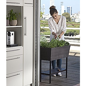 Keter Urban Bloomer 12.7 Gallon Raised Garden Bed with Self Watering Planter Box and Drainage Plug, Dark Grey
