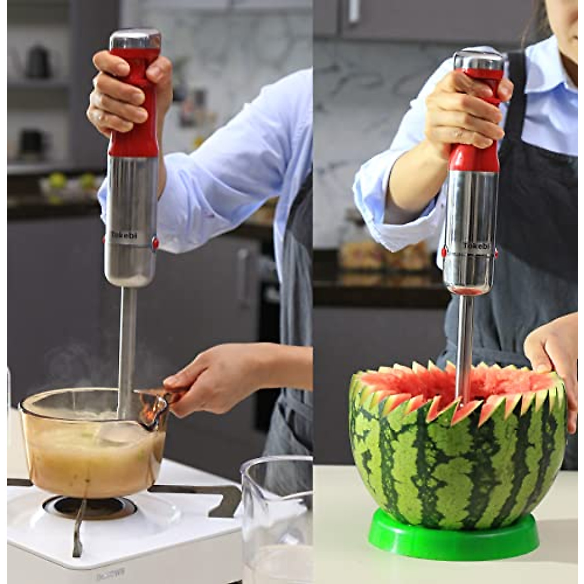 TOKEBI Cordless Rechargeable Powerful Immersion Hand Blender, 5 speed, Stick hand blender, Stainless steel blade, Infant food Puree Soup Smoothies