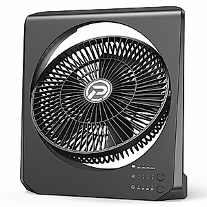 ASKPULION 10" Portable Table Fan, 210° Pivoting Quiet Air Circulator, 4 Adjustable Speeds with Strong Airflow & 8HRS Timer, Rechargeable Box Fan for Bathroom Bedroom Kitchen Office and Outdoor