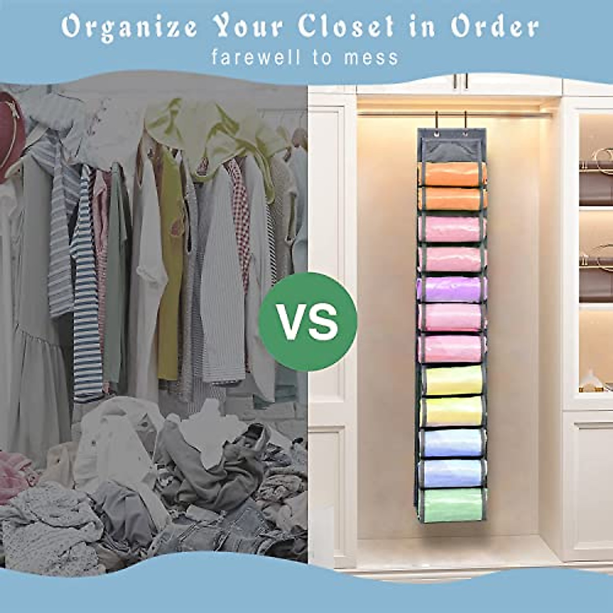 KISYONGUS Shirt Organizer Leggings Storage Bag with 24 Compartments, Tshirts Storage Organizer Over The Door, Space Saver Hanging Organizer Storage for T-Shirts (Gray - 1 pcs)