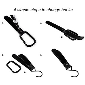 Brute Strength - Leather Stroller Hooks - Cognac 2X - Full Grain Leather - Mommy Hook - Stroller Clip - Bag Hook - Straps with Hooks - Carabiner Hook Clips