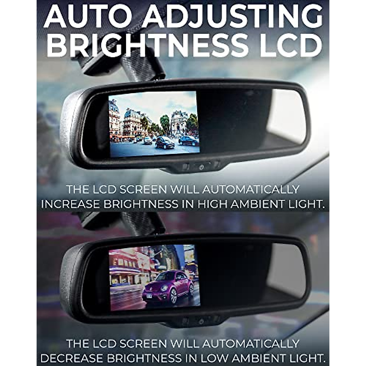 Master Tailgaters 10.5" OEM Rear View Mirror with 4.3" LCD Screen and 170° Backup Camera | Rearview Universal Fit | Auto Adjusting Brightness LCD | Anti Glare | Full Original Mirror Replacement
