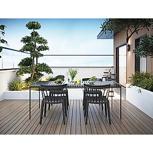 2xhome Set of 2 Stackable Modern Plastic Low Back Windsor Dining Chairs with Spindle Back for Kitchen Indoor Outdoor Patio Office Black