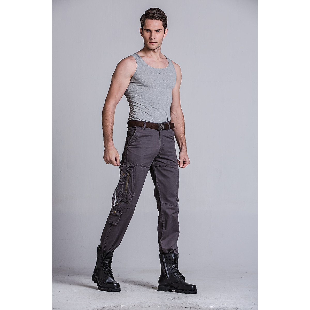 Keybur Men's Cotton Casual Military Army Cargo Camo Combat Work Pants (36, Gray)