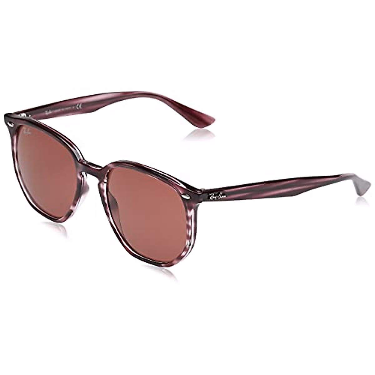 Ray-Ban RB4306 Hexagonal Sunglasses, Striped Bordeaux Havana/Dark Violet, 54 mm