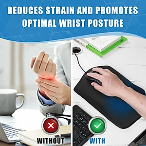 KXRORS Ergonomic Mouse Pad with Wrist Support - Comfortable Soft Entire Memory Foam Mousepad for Wrist Rest Pain Relief,Thick Mouse Pad with Non-Slip PU Gel Base for Office & Home(13 x 8 Inch Black)