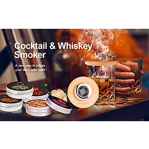 2023 New Cocktail Smoker Kit with Torch with 4 Wood Chips Flavors, Old Fashioned Drink Smoker with Light Up LED Coaster, Infuse Cocktails, Wine, Whiskey, Cheese, Salad, Meats, Whiskey Gifts for Men Women (No Butane)