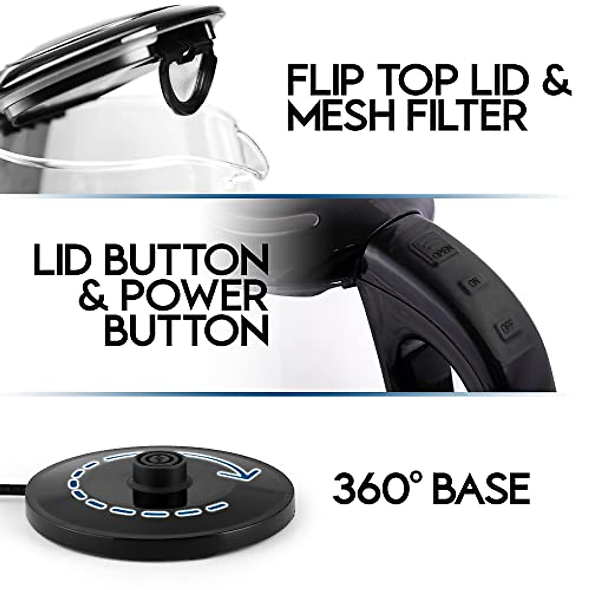 Zulay 1.7L Glass Electric Kettle with Blue LED Light - Borosilicate Glass Hot Water Kettle Electric - Electric Glass Kettle Water Boiler with Auto Shut-Off and Boil-Dry Protection