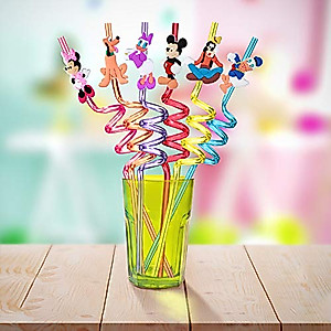 24 Mouse Straws with 2 Cleaning Brush 6 Designs Great for Mickey Theme Birthday Minnie Party Favors and Party Supplies