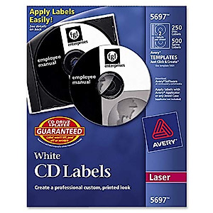 Avery CD Labels, White Matte, 250 CD Labels and 500 Case Spine Labels (5697)