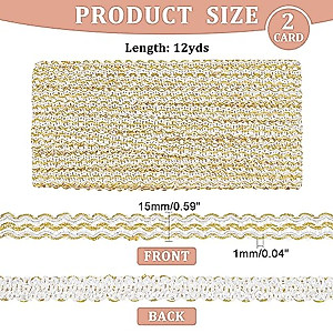 WADORN 2 Styles 5/8 inch Braided Lace Trim Ribbons, 12 Yards Vintage Edging Trimmings Fabric Gold Lace Applique Woven Ribbon Fabric Bias Tape DIY Clothing Straw Hat Bag Sewing Craft Accessories