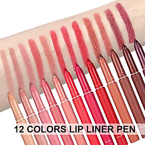 KIMIEYE 6pcs Lip Liner Pencil Set, Superstay Retractable Lip Crayon, Long Lasting Waterproof Nude to Red Velvety Matte Finish Lipstick Lip Makeup Set for Women, Include Built-Sharpener (SET B)