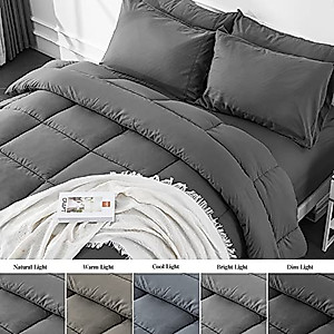 Newspin Full Bed in a Bag - 7 Pieces Dark Grey Comforter Set, Lightweight All Season Ultra Soft Bedding Comforter Set with Comforter, Flat Sheet, Fitted Sheet, Pillowcases & Shams