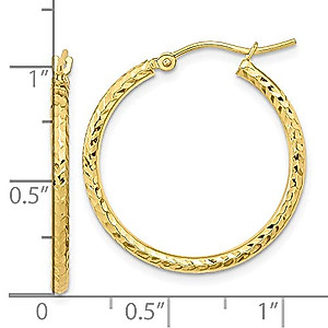 10K Yellow Gold Engraved Diamond Cut 1 inch Round Hoop Earrings
