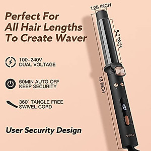 Rotating Curling Iron, WeChip 1.25 Inch Automatic Curling Iron, Curling Wand for Long Short Hair, Automatic Hair Curler with LED Display, Tourmaline Ceramic Barrel, 5-Temps (Up to 430°F), Dual Voltage