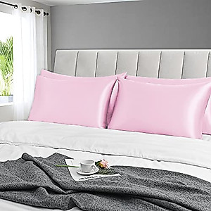 Satin Pillowcase for Hair and Skin, 2 Pack Pink Silk Pillowcase Standard Satin Pillowcase with Envelope Closure(Pink, 20x26 inches)