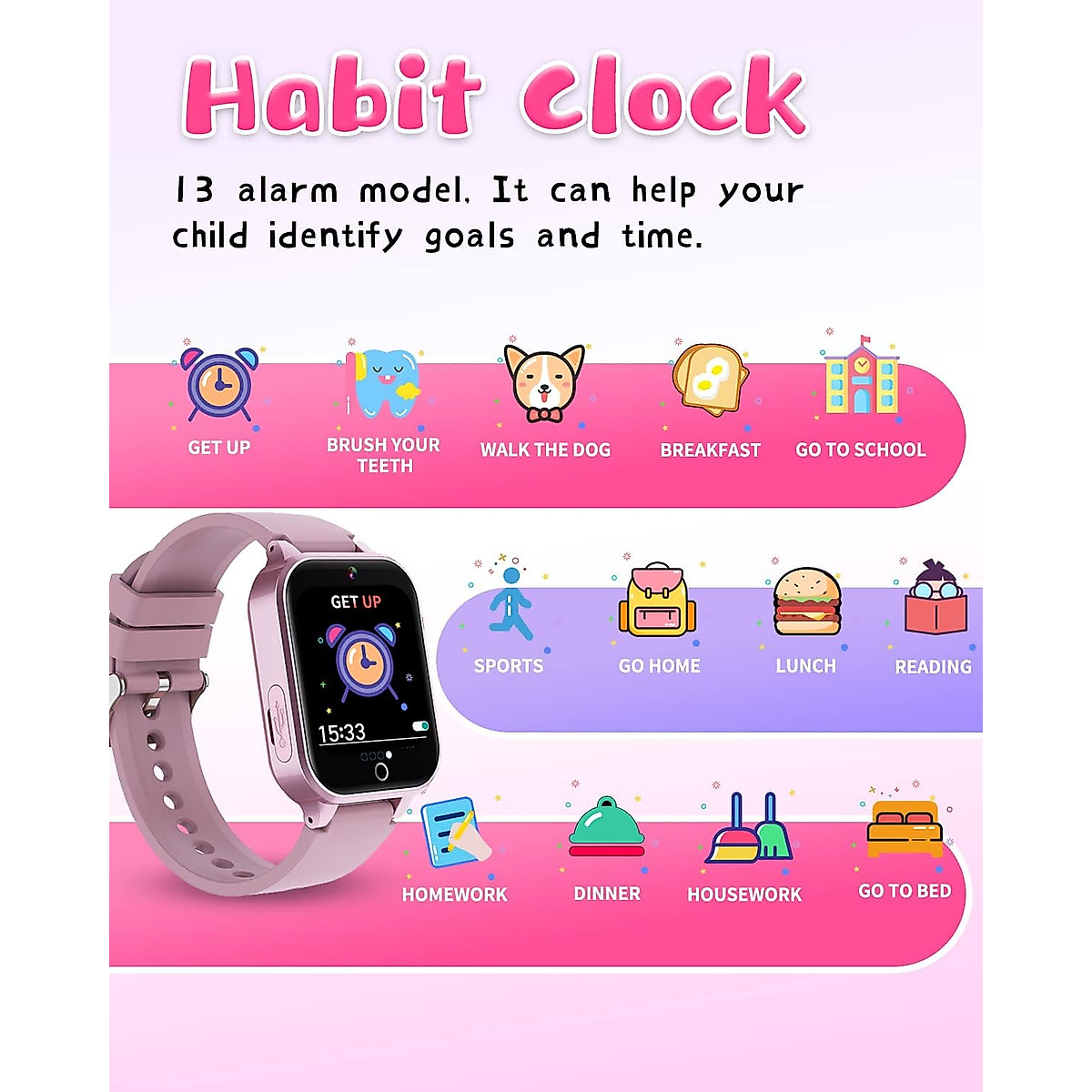 Dolwenqi Kids Smart Watches Gift for Girls 3-12 Year Old, 26 Puzzle Games Kids Watch with Habit Clock Music Player Torch Camera, HD Touchscreen Watches for Girls Gift Toys for Girls Ages 5 6 7 8 9 10
