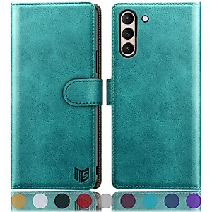 SUANPOT for Samsung Galaxy S21 6.2"(Non S21+) with RFID Blocking Leather Wallet case Credit Card Holder,Flip Folio Book Phone case Shockproof Cover Women Men for Samsung S21 case Wallet Blue Green