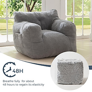 MAXYOYO Sherpa Bean Bag Chair, Boucle Tufted Bean Bag Couch, Living Room Bean Bag Chair for Adults Kids, Teddy Lazy Sofa Accent Chair with Pocket for Reading, Stuffed with Filler