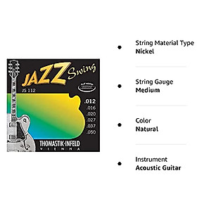 Thomastik Jazz Swing Series Guitar 6 String Pure Nickel Flat Wounds E, B, G, D, A, E Set (JS112)